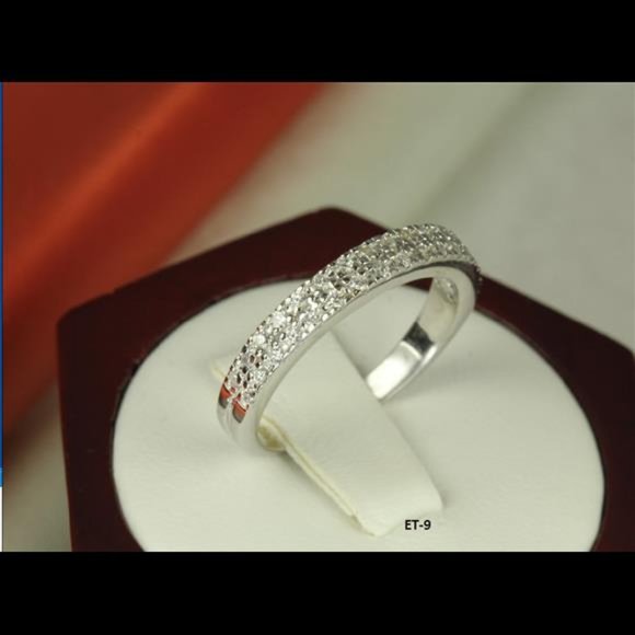 Jewelry | 925 Stamped Sterling Silver 2 Row Cz Pave Engagement Ring Cz ...